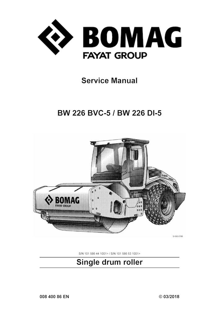 BOMAG BW226 BVC-5, BW226 DI-5 rodillo de un solo tambor manual de servicio en pdf