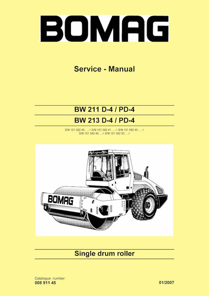 BOMAG BW211, BW213 D-4, PD-4 single drum roller pdf service manual