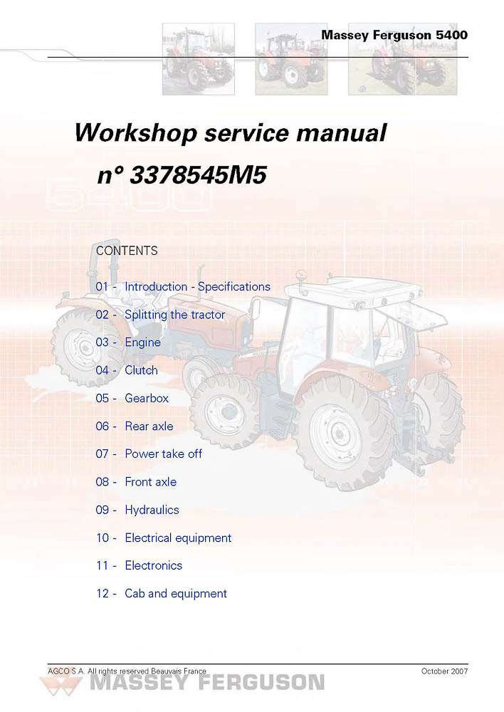 Massey Ferguson 5425 / 5435 / 5445 / 5455 tractor workshop service manual