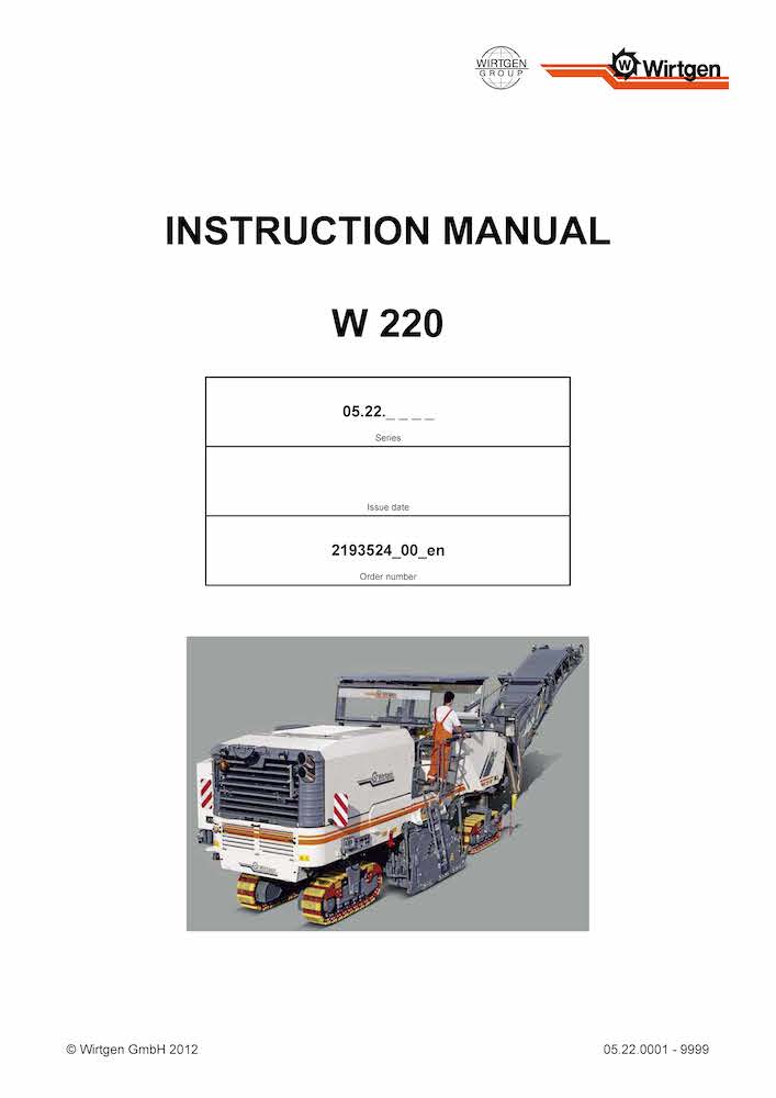 Wirtgen W220 (05.22) milling machine pdf operation and maintenance manual