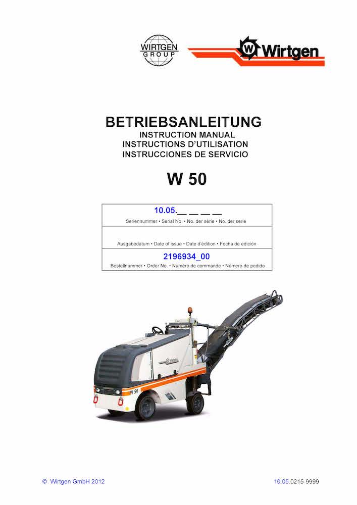 Fresadora Wirtgen W50 (10.05) pdf manual de operación y mantenimiento