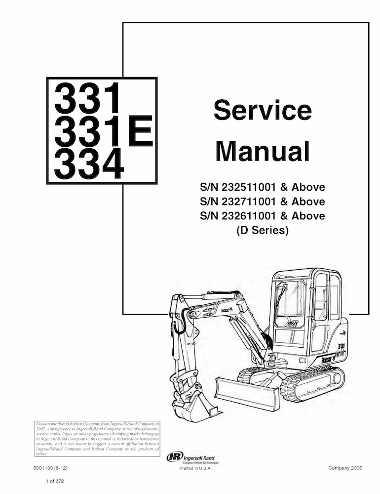 Bobcat 331, 331E, 334 compact excavator pdf service manual