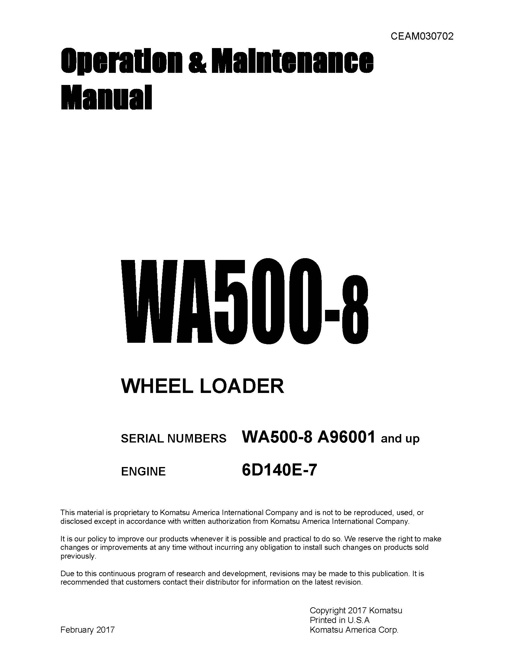 Manual de operação e manutenção da carregadeira de rodas Komatsu WA500-8 Manual de operação e manutenção da carregadeira de rodas Komatsu WA500-8