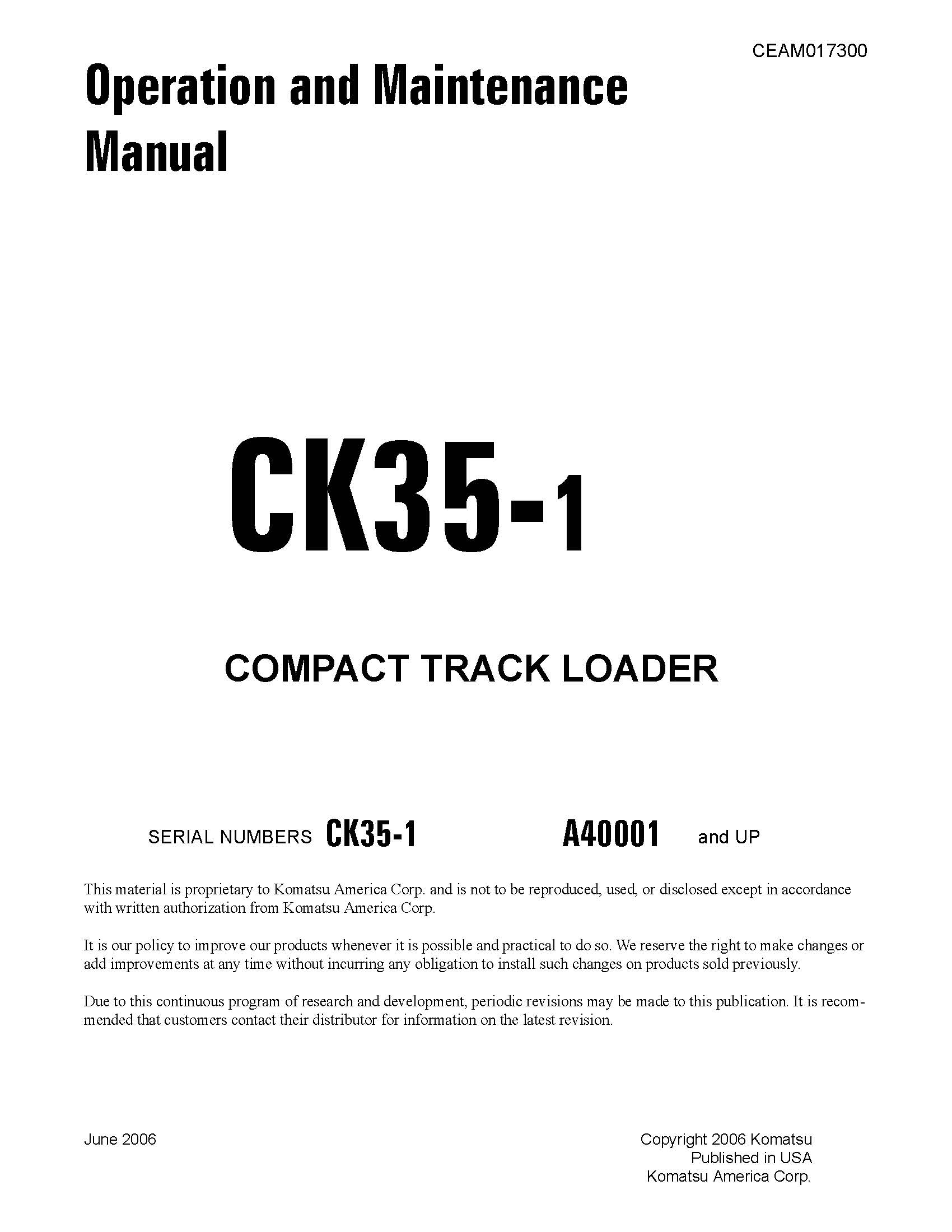 Manual de operación y mantenimiento de la cargadora Komatsu CK35-1