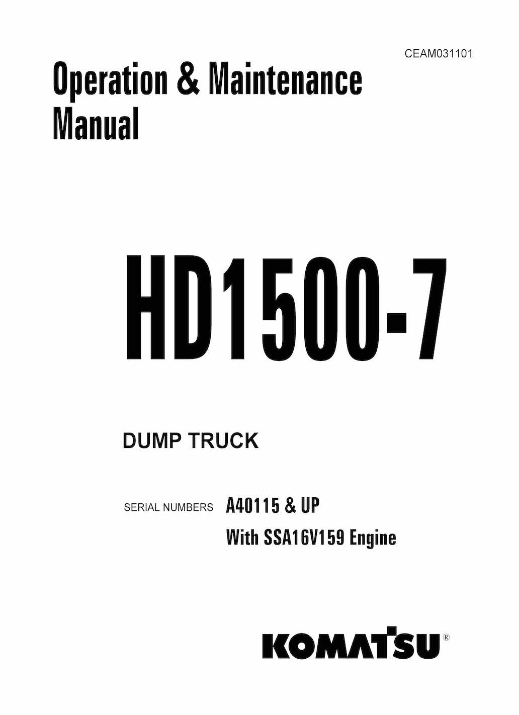Manual de operação e manutenção de caminhão basculante Komatsu HD1500-7 Manual de operação e manutenção de caminhão basculante Komatsu HD1500-7
