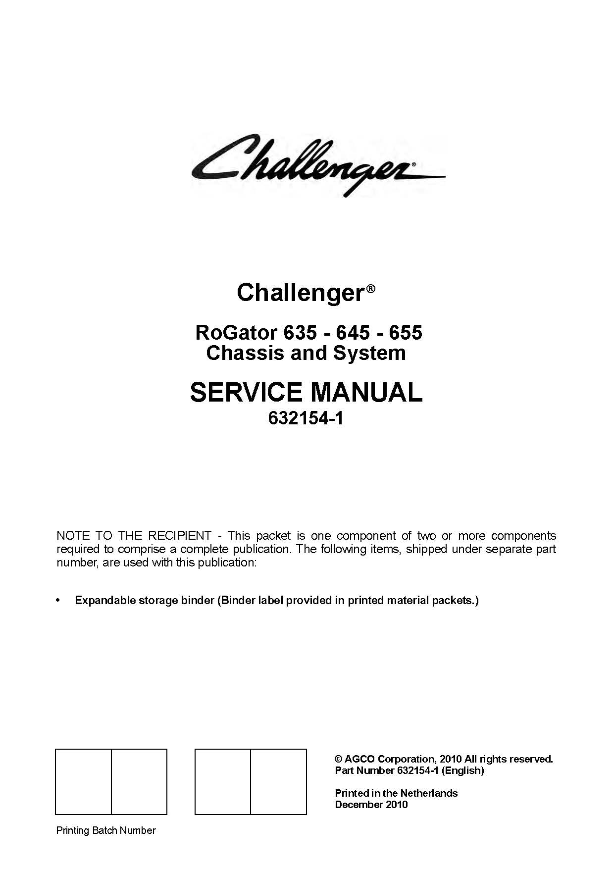 Challenger RoGator RG635, RG645, RG655 self-propelled sprayer service ...