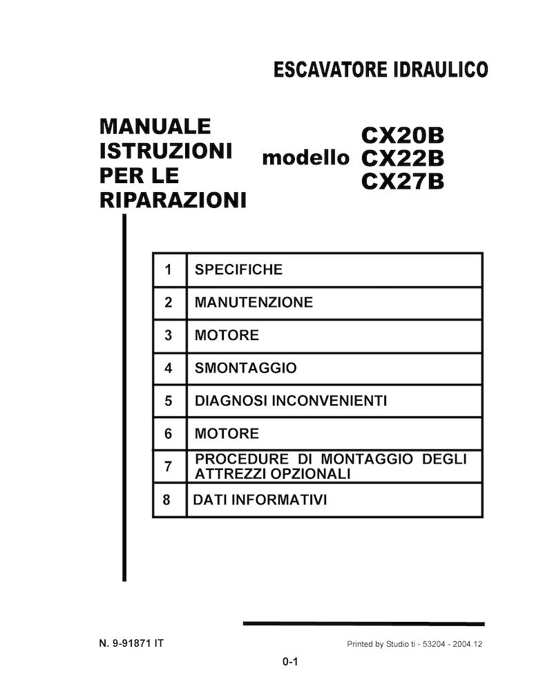Case CX20B, CX22B, CX27B excavator pdf service manual IT